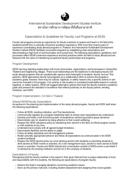 Faculty Expectations and guidelines - ISDSI