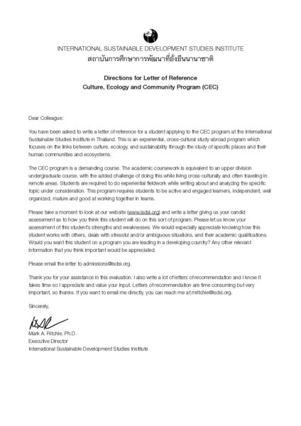 CEC Recommendation letter directions - ISDSI